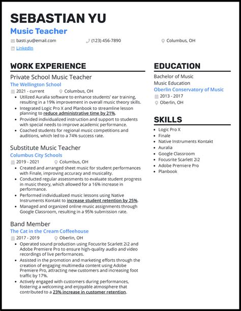 3 Music Teacher Resume Examples Proven To Work In 2026