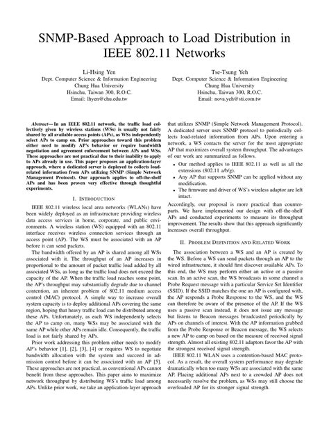 Pdf Snmp Based Approach To Load Distribution In Ieee 80211 Networks