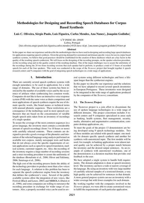 Pdf Methodologies For Designing And Recording Speech Databases For