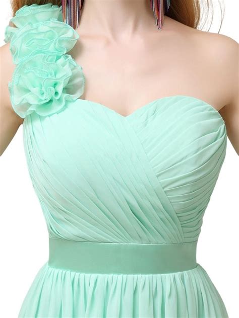 A Line Chiffon One Shoulder Knee Length Short Bridesmaid Dresses