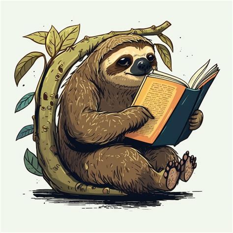 Premium Photo Sloth Reading A Book Vector Illustration