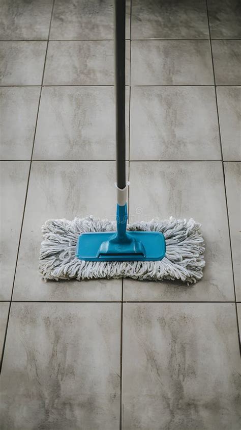 Closeup Mop On Light Tile Floor Captured By Neural Network Stock