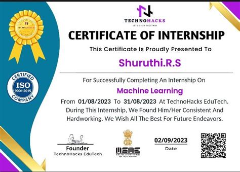 Shuruthi R S On Linkedin Machinelearning Technohacksedutech Internship