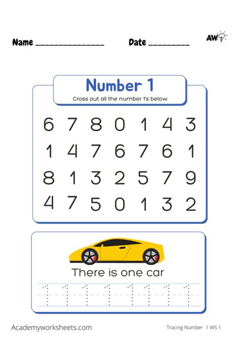 The Number 1 Tracing Learn Your Numbers Academy Worksheets