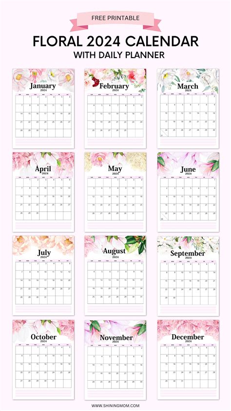 Free 2024 Floral Calendar Calander Printable Free Printable Calendar