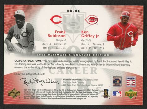 2005 Ultimate Signature Home Runs Dual Autograph RG Frank Robinson