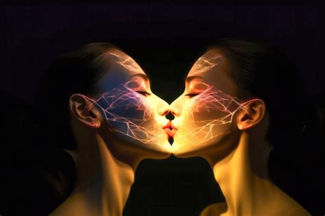 Premium AI Image Two Women Kissing Each Other S Lips With Light Playing Generative AI