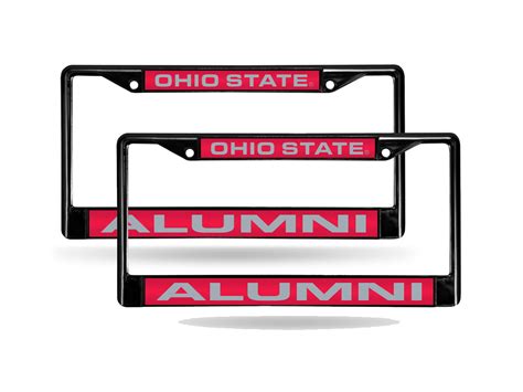 Ohio St Alumni Black Metal Laser Cut License Plate Frame Set Of 2