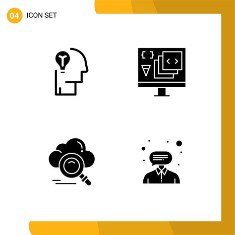 Stock Vector Icon Pack Of 4 Line Signs And Symbols For Idea Programming Human Coding Search