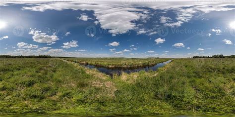Spherical 360 Hdri Panorama Among Green Grass Farming Field Near