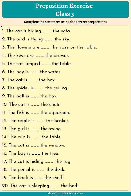 Preposition Exercise Worksheet For Class With Answers And PDF Preposition Worksheets