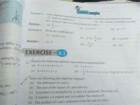 example 1 form algebraic expressions using variables constants and arit