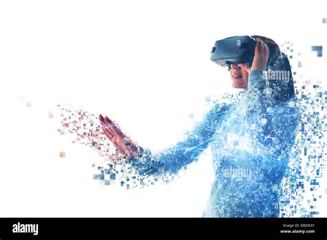 A Person In Virtual Glasses Flies To Pixels The Woman With Glasses Of