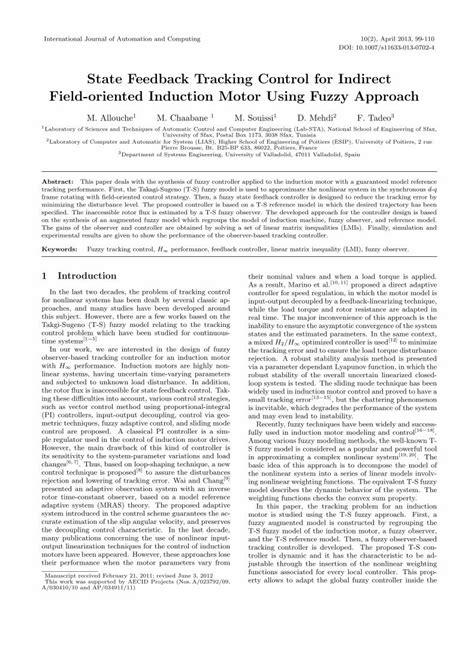 pdf state feedback tracking control for indirect field · adaptive