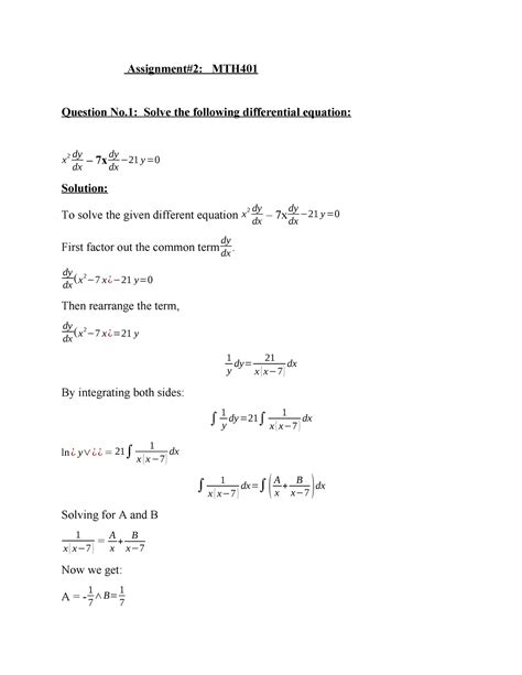 Mth401 Assignment Assignment 2 MTH Question No Solve The