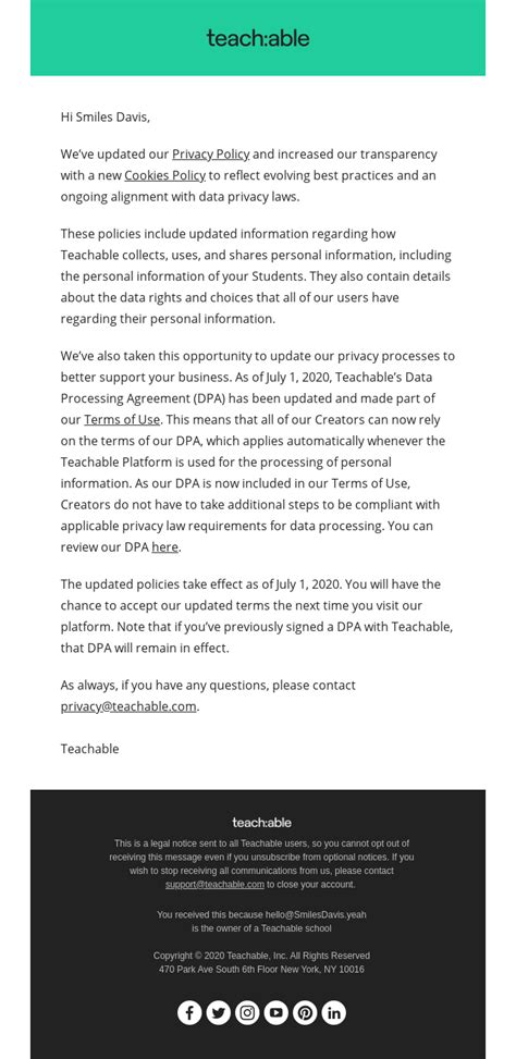 Were Updating Our Privacy Policy From Teachable Desktop Email View