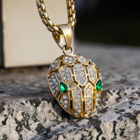 Iced Emerald Eyes Python Head Pendant Helloice