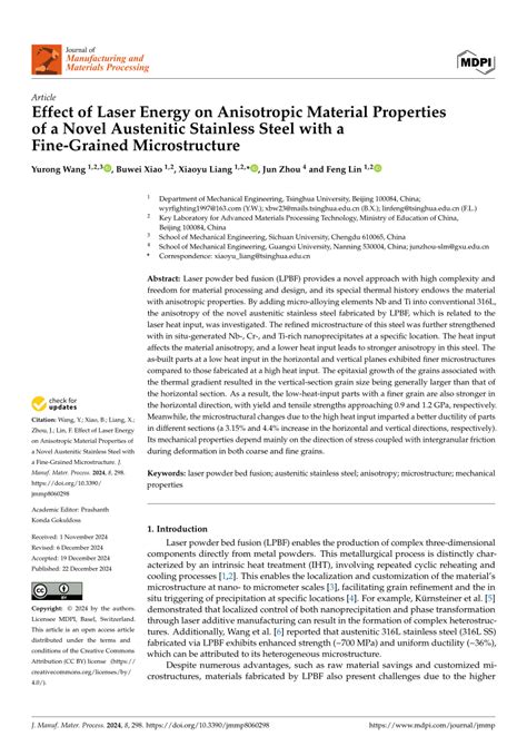 Pdf Effect Of Laser Energy On Anisotropic Material Properties Of A Novel Austenitic Stainless