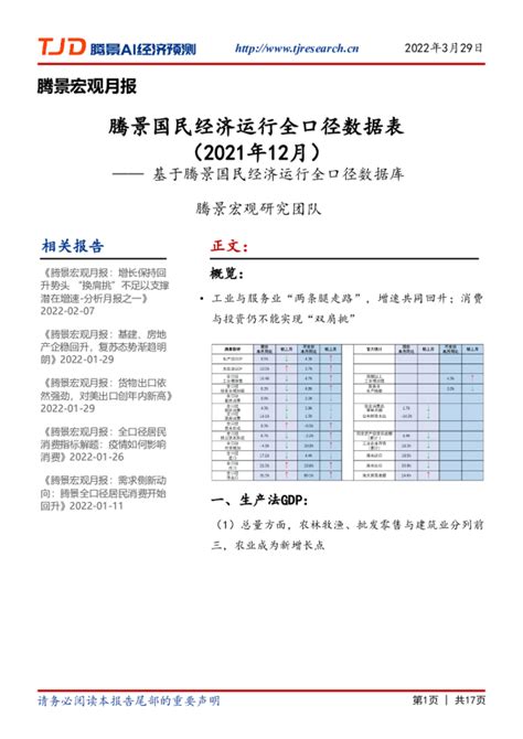 宏观月报：腾景全口径数据分析月报之二 腾景国民经济运行全口径数据表