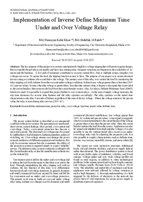 Pdf Implementation Of Inverse Define Minimum Time Under And Over Voltage Relay