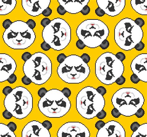 Angry Panda Pixel Art Pattern Seamless 8 Bit Panda Head Background