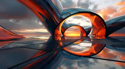 Premium Photo Futuristic Architecture With A Large Curved Orange Structure In The Center The