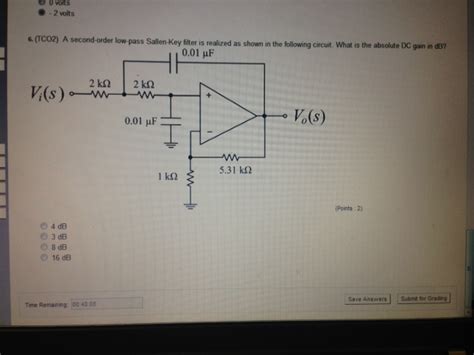 Solved Tco2 A Second Order Low Pass Sallen Key Filter Is