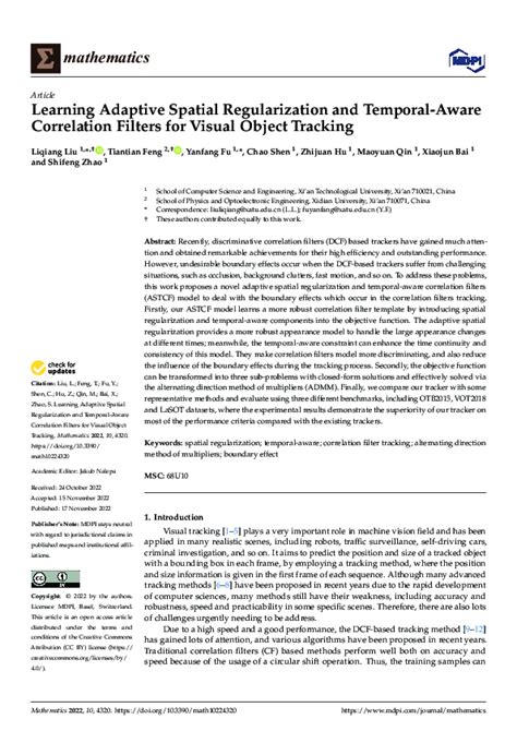 Pdf Learning Adaptive Spatial Regularization And Temporal Aware Correlation Filters For Visual