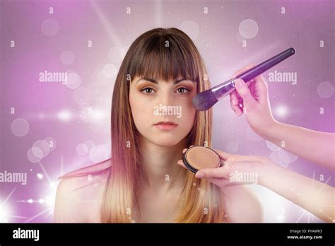 Young Woman Portrait With Shiny Pink Beauty Salon Concept And Personal