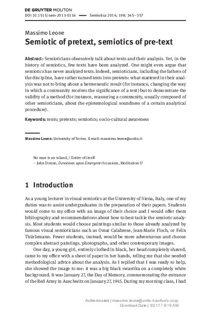 Pdf 2014 Semiotics Of Pretext Semiotics Of Pre Text