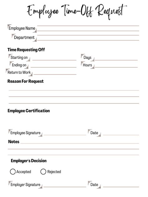 Employee Time Off Request Us Letter Pdf