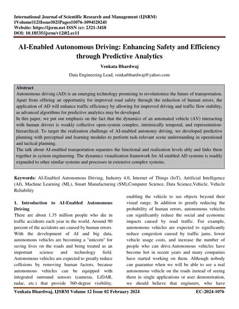 Pdf Ai Enabled Autonomous Driving Enhancing Safety And Efficiency Through Predictive Analytics