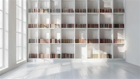 Premium Photo White Wooden Bookshelf In Empty White Roomon Background