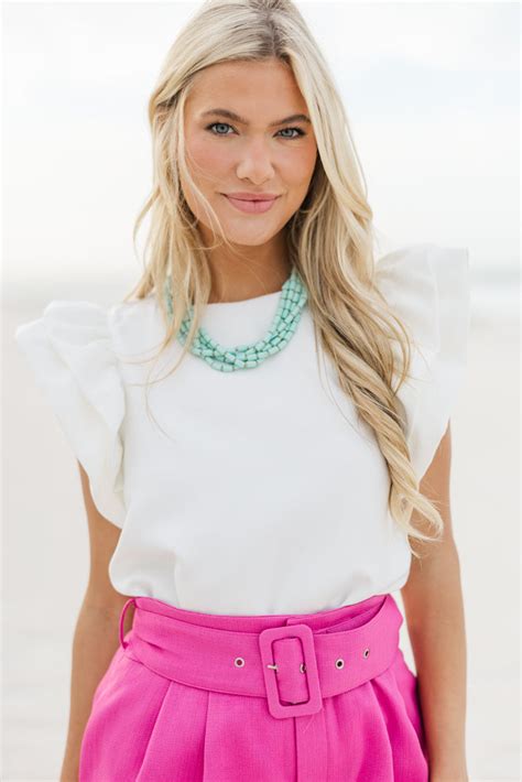 On Your Terms White Ruffled Blouse Shop The Mint