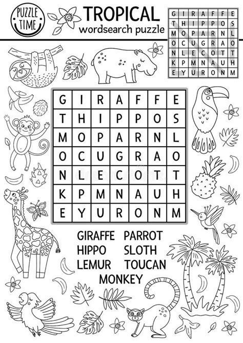 Rompecabezas De Búsqueda De Palabras En Blanco Y Negro Para Niños