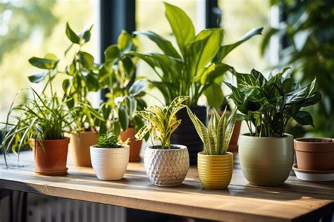 Premium Photo Tabletop Greenery Small Potted Plants Perched On A
