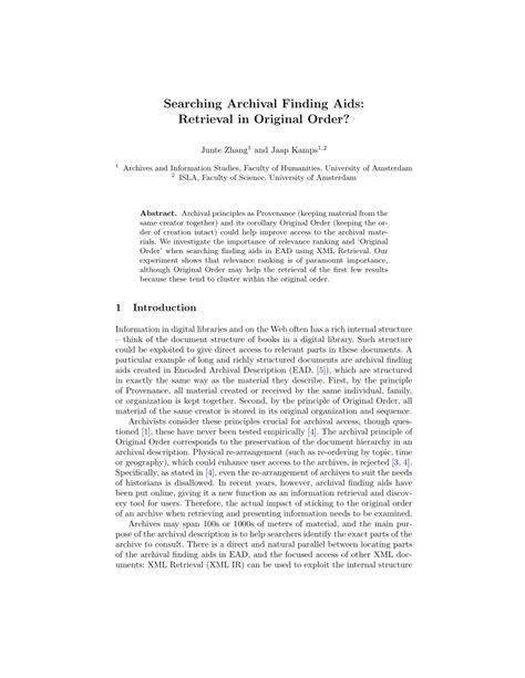 Pdf Searching Archival Finding Aids Retrieval In Original Order