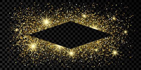 어두운 투명한 배경에 황금빛 반짝이가 있는 마름모 프레임 빈 배경입니다 벡터 일러스트 레이 션 프리미엄 벡터