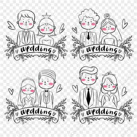 손으로 그린 스타일 신부와 신랑 요소연인행복했어 Png 일러스트 무료 다운로드 Lovepik