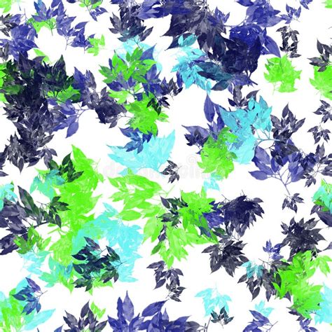 Blue Cyan And Green Leaves On The White Background Seamless Texture