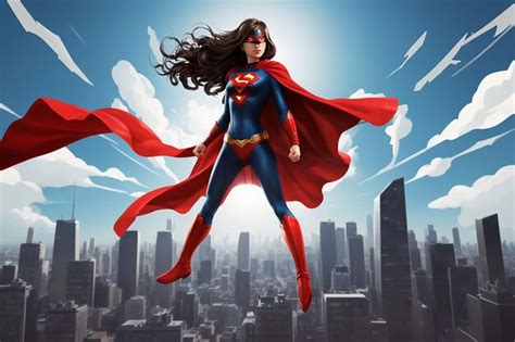 Flying Girl Superhero Sup Hero Woman Silhouette Over City Roofs Red