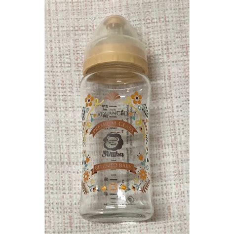二手 270ml 小獅王 simba 蘿蔓晶鑽玻璃奶瓶 寬口玻璃奶瓶 奶瓶栓 透明蓋 貝親奶嘴棕色款 蝦皮購物