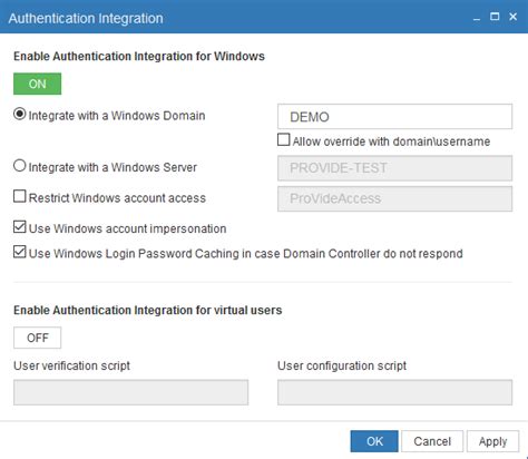 Authentication Integration For Windows ProVide