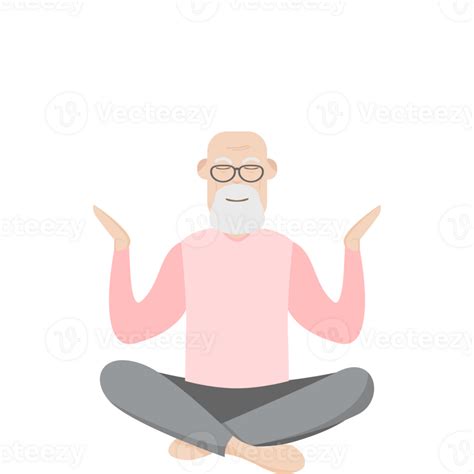 The Elderly People Old Man Glasses Yoga Pose Meditation Relaxed Body