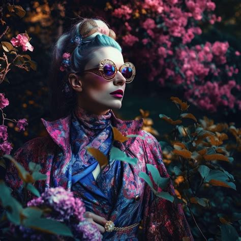 Premium AI Image A Woman Wearing A Floral Jacket And Sunglasses Is