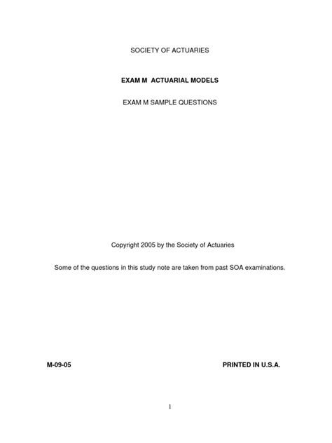 M 09 05 Actuarial Mathematics Exam Pdf Life Insurance Poisson