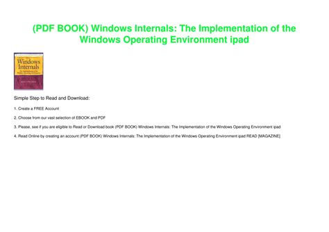 PPT PDF BOOK Windows Internals The Implementation Of The Windows Operating Enviro