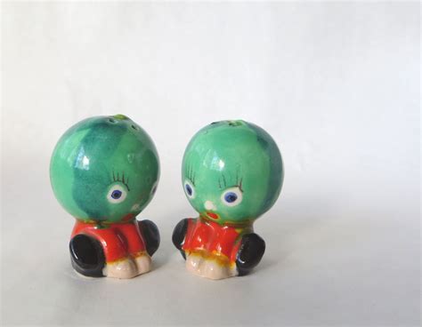 Vintage Salt And Pepper Shakers Anthropomorphic Watermelon Mid