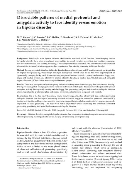 Pdf Neural Processing Of Faces In Bipolar Disorder