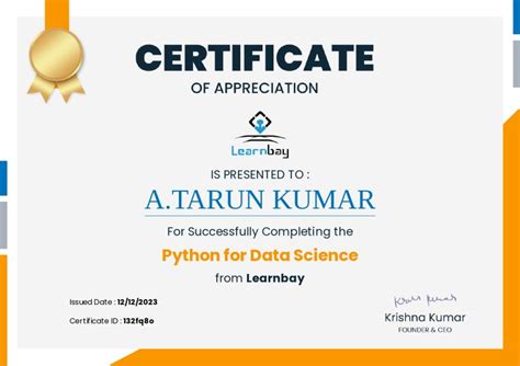 completed python for data science course with learnbay tarun kumar